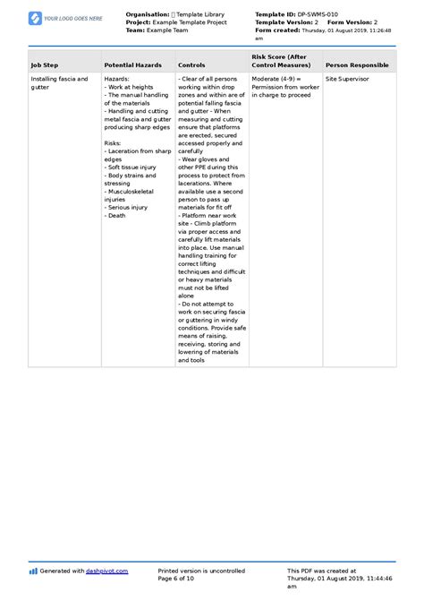 Safe Work Method Statement For Roofing Roofing Swms Template