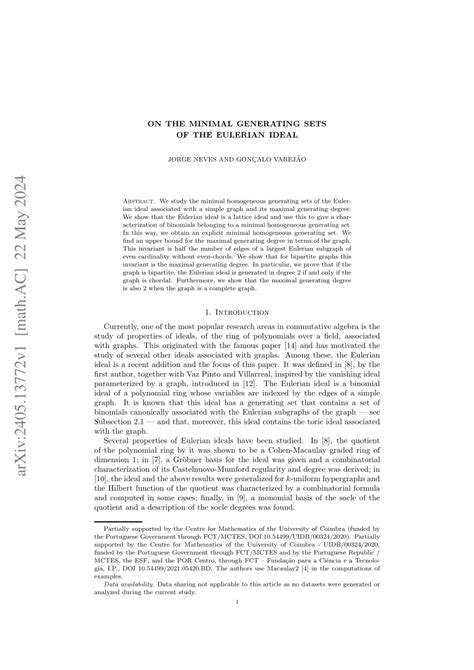pdf on the minimal generating sets of the eulerian ideal