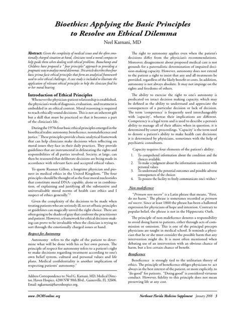 Applying The Four Principles Of Bioethics Pdf Autonomy Medical Ethics