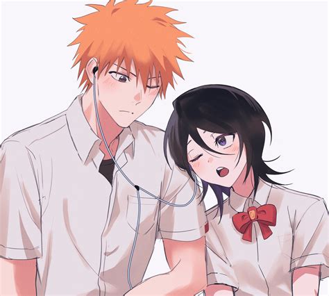 Kuchiki Rukia And Kurosaki Ichigo Bleach Drawn By Gwao Ul Danbooru