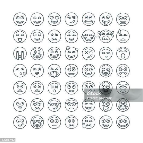 꺾은선형 평편 이모티콘 설정합니다 현대적이다 평편 이모티콘 아이콘을 컬레션 감정에 대한 스톡 벡터 아트 및 기타 이미지 감정