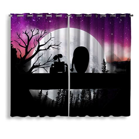 Wall E Moon Night Curtain For Window Background Decor Animebape