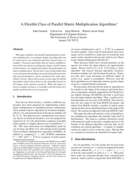 Pdf A Flexible Class Of Parallel Matrix Multiplication Algorithms