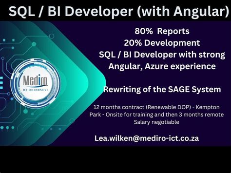 Lea W On Linkedin Sql Bi Developer With Angular 12 Months Contract Kempton Park