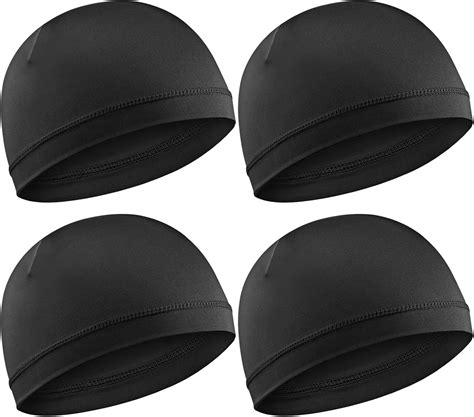 4pcs Black Skull Caps Wicking Skull Caps For Men Stretchy