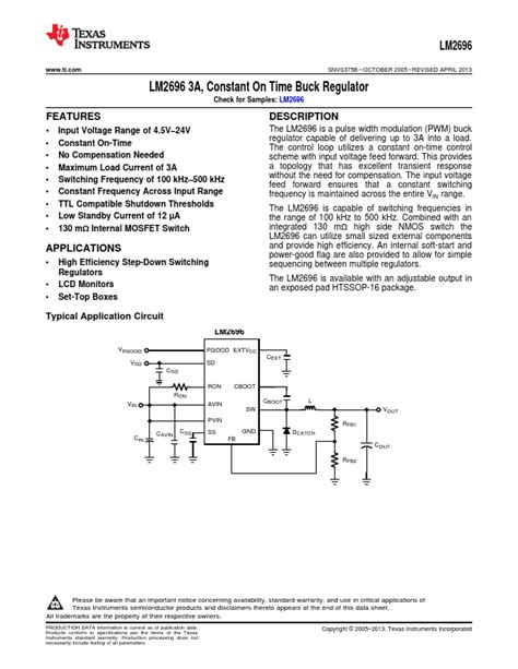 Lm2696 Datasheet Constant On Time Buck Regulator Texas Instruments