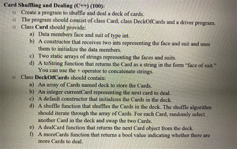 Solved Card Shuffling And Dealing C 100 O Create A