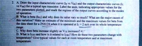 Solved 2a Draw The Input Characteristic Curve Ia Vs V And The Output