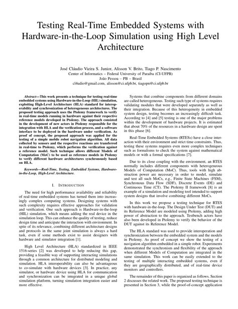 Pdf Testing Real Time Embedded Systems With Hardware In The Loop