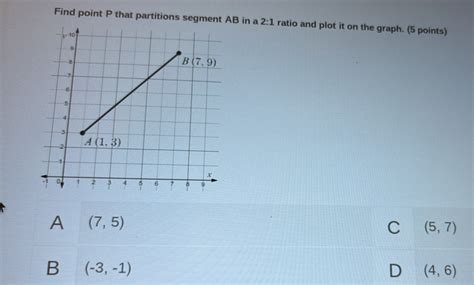 solved find point p that partitions segmenb in a 2 1 ratio and plot it on the graph 5 points