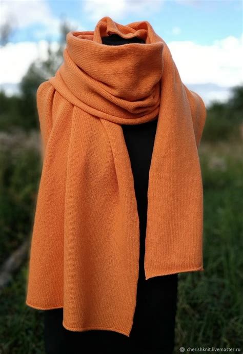 Шарф вязаный Кашемир Шерсть Палантин Шарф женский Шарф мужской Оранж в интернет магазине на