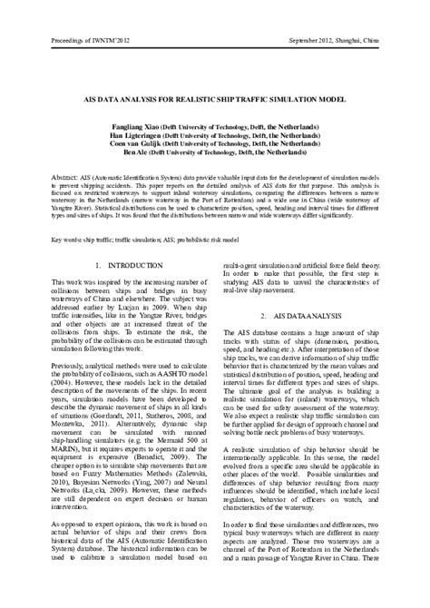 Pdf Ais Data Analysis For Realistic Ship Traffic Simulation Model