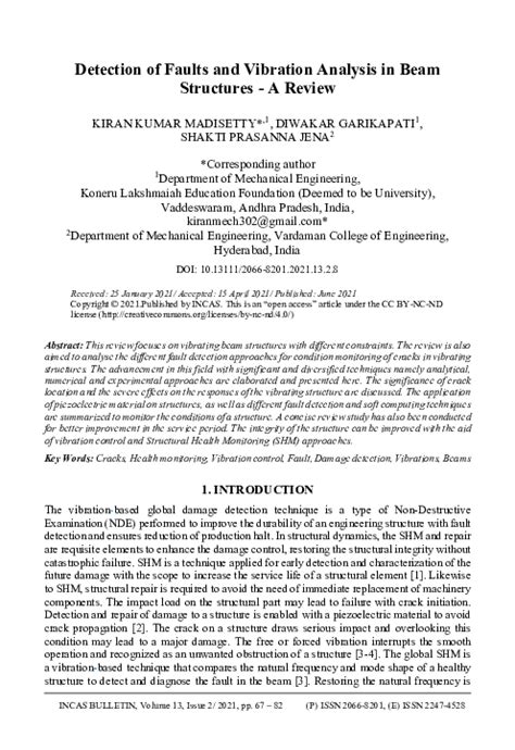 Pdf Detection Of Faults And Vibration Analysis In Beam Structures A