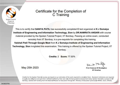 Completed Spoken Tutorial Test For C Language Saniya Patil