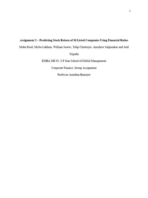 Group 5 Assignment 2 Corporate Finance Pdf Dependent And