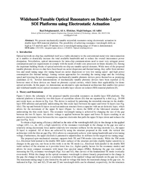 Pdf Wideband Tunable Optical Resonators On Double Layer Soi Platforms