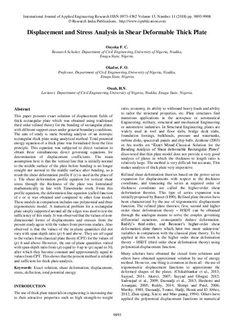 Pdf Displacement And Stress Analysis In Shear Deformable Thick Plate