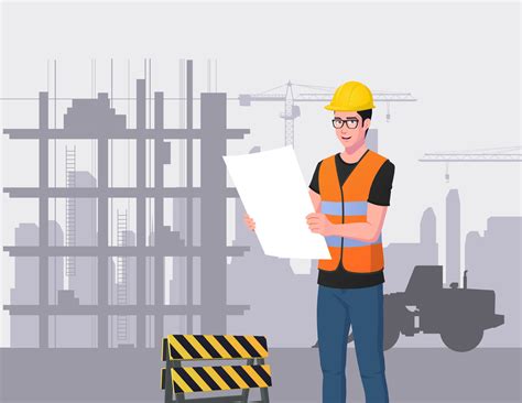 Architect Or Engineer On Job Site Holding Construction Plan Man On Construction Site