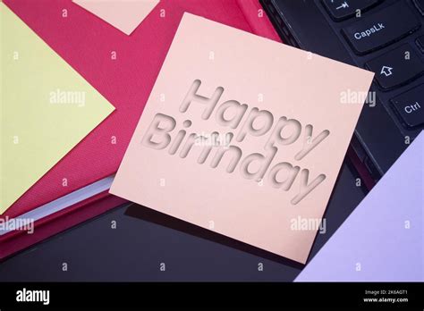 Happy Birthday Text On Adhesive Note Paper Event Celebration
