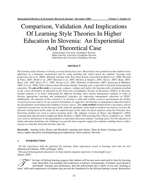 Pdf Comparison Validation And Implications Of Learning Style Theories In Higher Education In