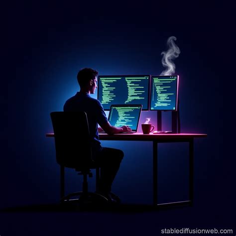 Neon Lit Programmer Workspace Stable Diffusion Online