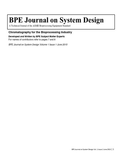 Chromatography For The Bio Processing Industry A Technical Journal Of The Asme Bioprocessing