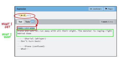 how do i use regex to match line that are not capitalized in a comic