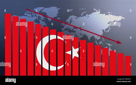 Turkey Flag On Bar Chart Concept With Decreasing Values Concept Of Economic Crisis Politics