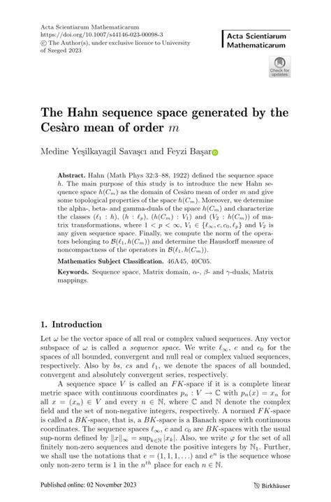 Pdf The Hahn Sequence Space Generated By The Cesàro Mean Of Order M