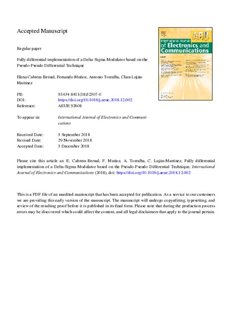 Pdf Fully Differential Implementation Of A Delta Sigma Modulator