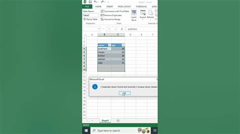 Remove Duplicate Cells From The Table Excel New Shorts Youtube