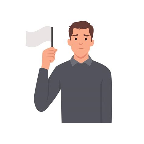 Young Man Holds White Flag Of Surrender Flat Vector Illustration