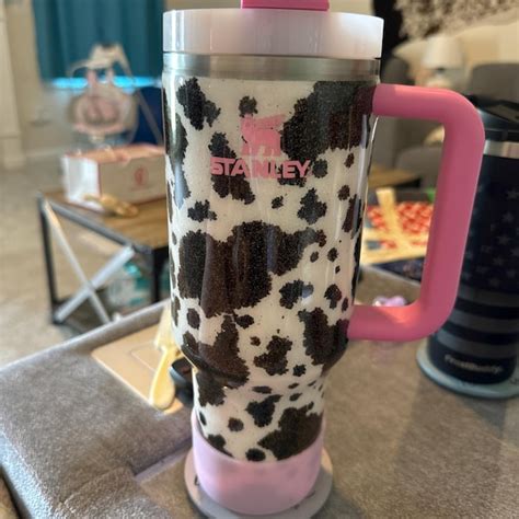 Cow Hide Authentic Stanley Tumbler Epoxy Glitter Cow Print Tumbler 40