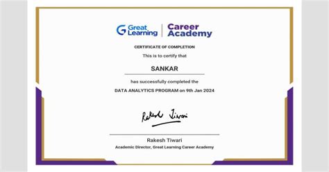 Sankar T On Linkedin Data Analytics Program Completion Certificate For Sankar