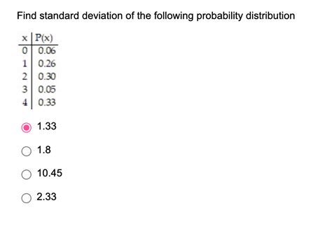 Solved Find Standard Deviation Of The Following Probability Chegg