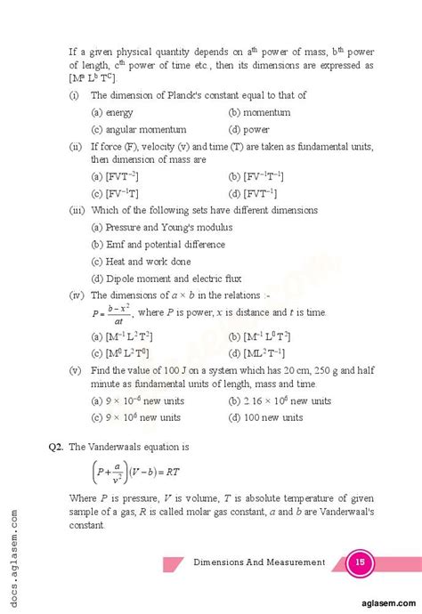 Class Physics Notes For Dimensions And Measurement PDF Study Material AglaSem