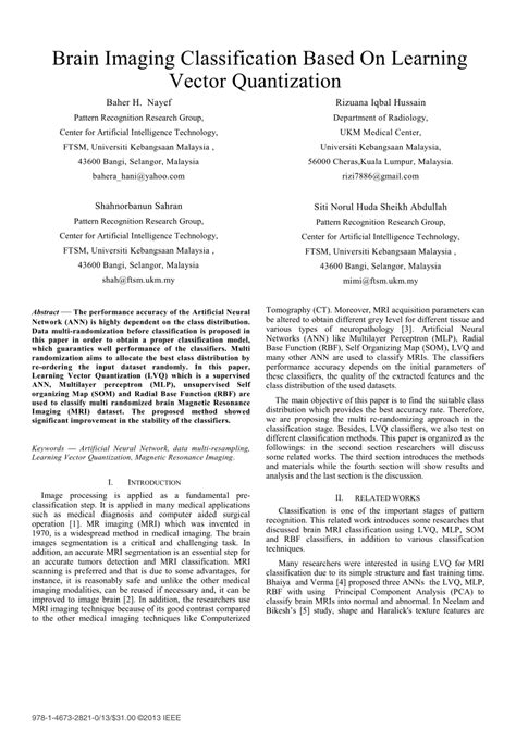 Pdf Brain Imaging Classification Based On Learning Vector Quantization