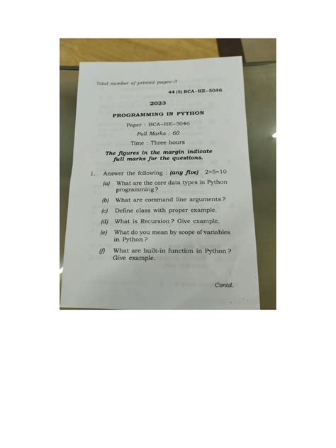 Gu 5th Sem Bca Python Programming Solved Question Paper 2023 Pdf