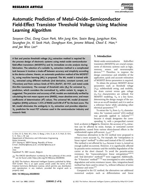 pdf automatic prediction of metal oxide semiconductor field‐effect transistor threshold