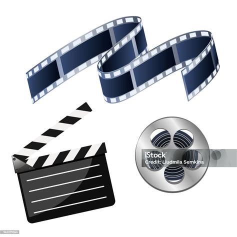 벡터 일러스트 레이 션 영화 영화 영화 흰색 배경에 고립 Clapperboard와 코일의 구성 된 집합입니다 0명에 대한 스톡 벡터 아트 및 기타 이미지 Istock