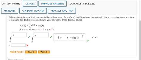 Write A Double Integral That Represents The Surface