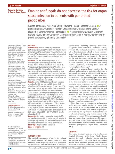 Pdf Empiric Antifungals Do Not Decrease The Risk For Organ Space Infection In Patients With