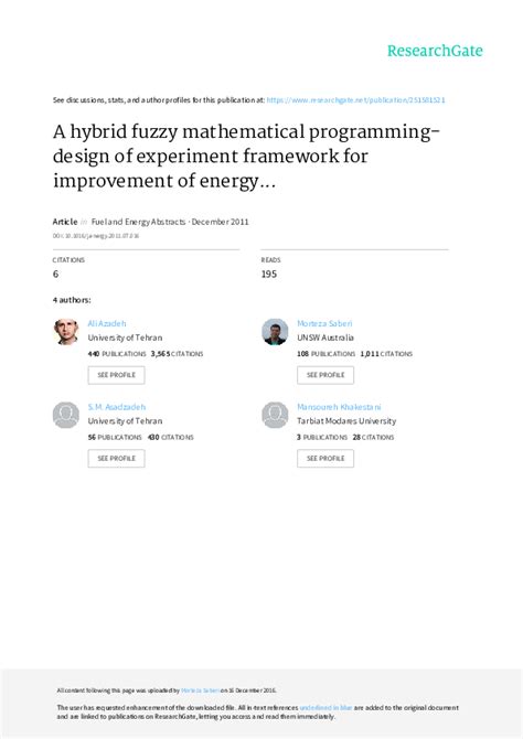 Pdf A Hybrid Fuzzy Mathematical Programming Design Of Experiment