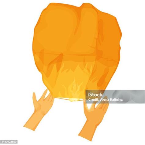 스카이 랜턴 발사 흰색 배경에 중국 천등을 들고 있는 손 중국 설날 아시아 전통 소원을 빌어 벡터 플랫 Launch Party에 대한 스톡 벡터 아트 및 기타 이미지