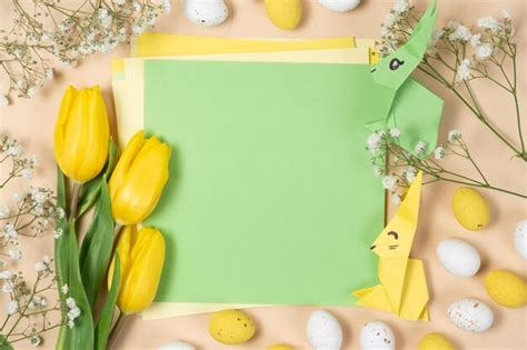 Premium Photo Happy Easter Layout With Space For Text Center Easter