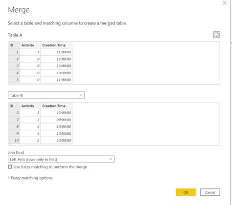 Solved Merge Two Tables Excluding Rows That Have The Sa