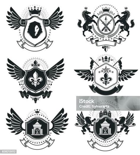 명품 전 령 벡터 상징 서식 파일이입니다 벡터 Blazons 품격 높은 품질 상징 일러스트 컬렉션입니다 고풍스런에 대한 스톡 벡터 아트 및 기타 이미지 Istock