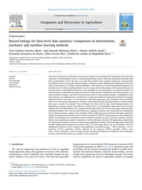 Pdf Record Linkage For Farm Level Data Analytics Comparison Of Deterministic Stochastic And