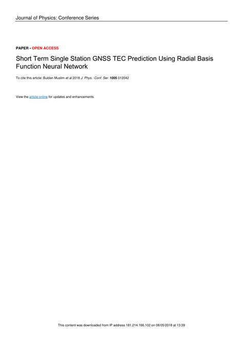Pdf Short Term Single Station Gnss Tec Prediction Using Radial Basis