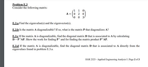 Solved Problem E Consider The Following Matrix Chegg Com